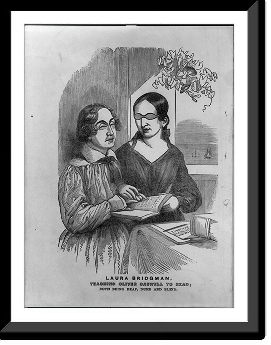 Historic Framed Print, Laura Bridgman teaching Oliver Caswell to read, both being deaf, dumb and ...