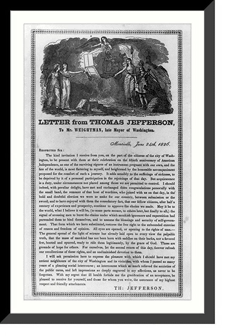 Historic Framed Print, Letter from Thomas Jefferson, to Mr. Weightman ...