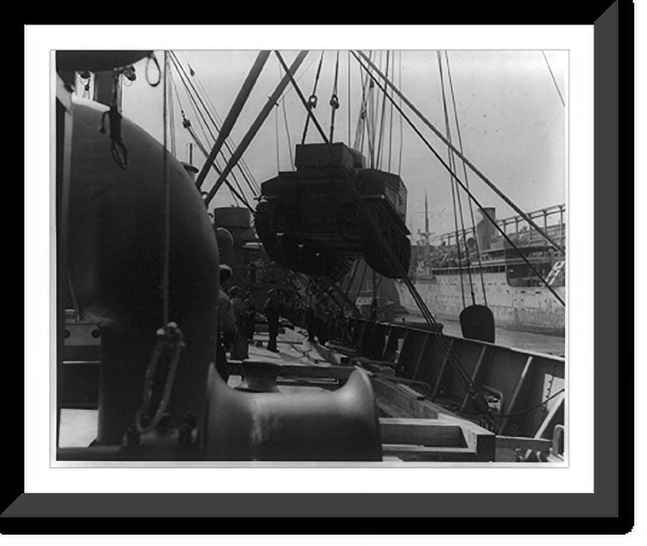 Historic Framed Print, Loading a tank aboard one of Victory ships, 17-7 ...