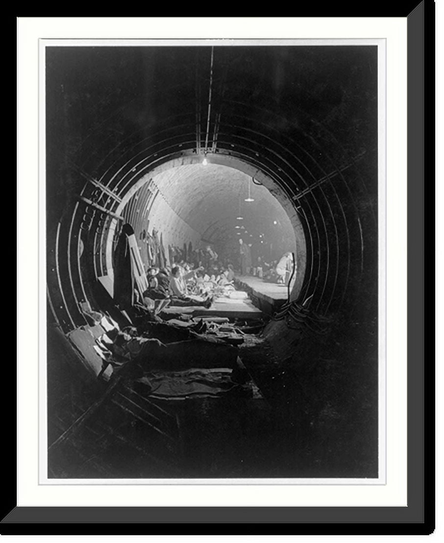 Historic Framed Print, [Looking down subway tunnel which has been ...
