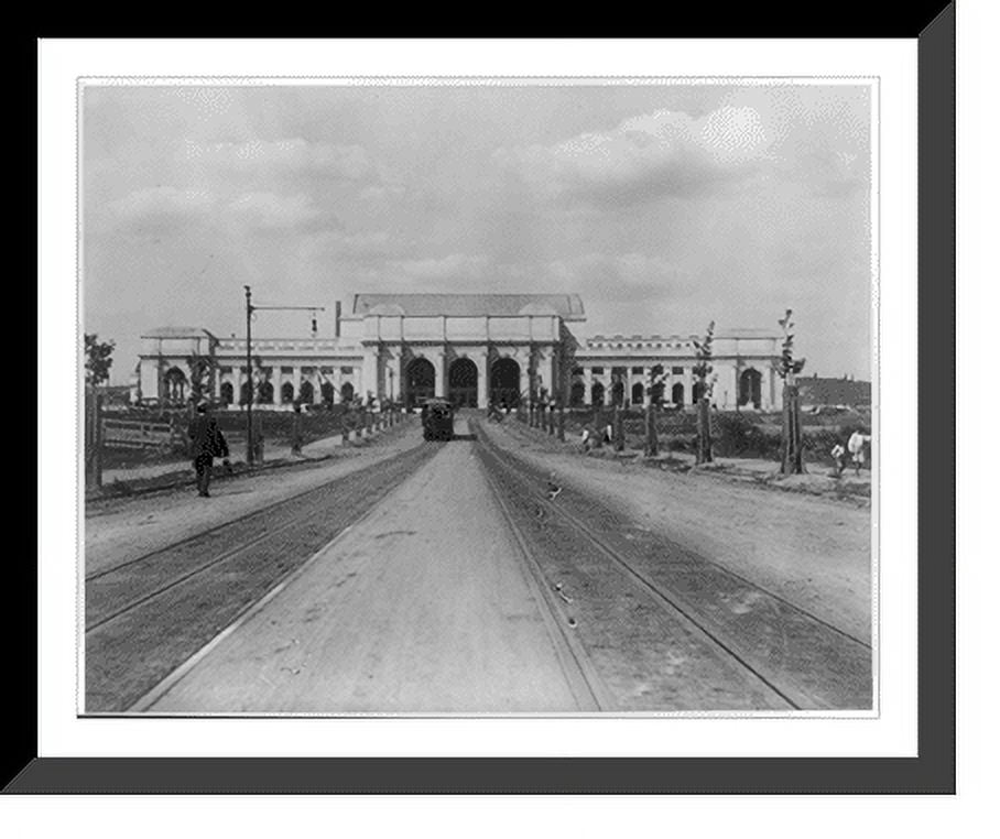 Historic Framed Print, [Looking down trolley tracks toward Union ...