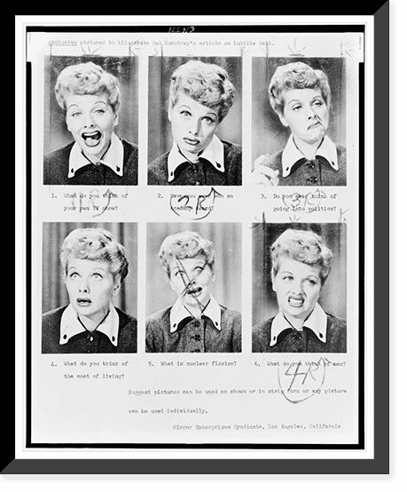 Historic Framed Print, [Lucille Ball, six head-and-shoulders portraits ...