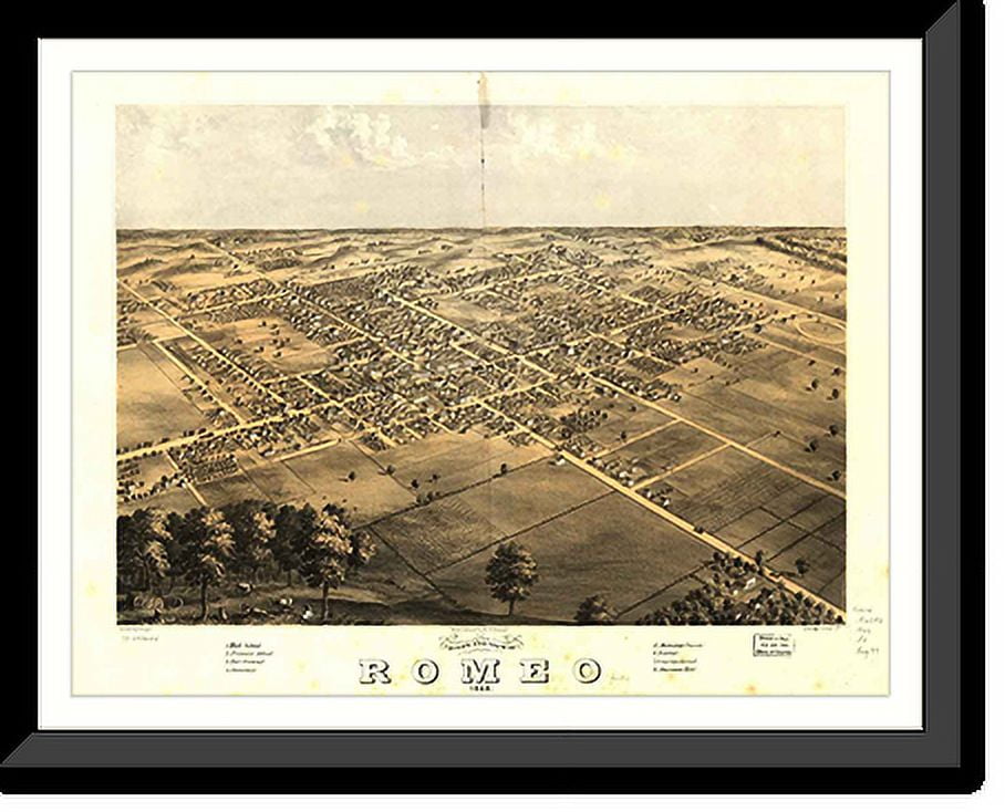 Historic Framed Print, MI Romeo 1868 MAP, 17-7/8" x 21-7/8" - Walmart.com