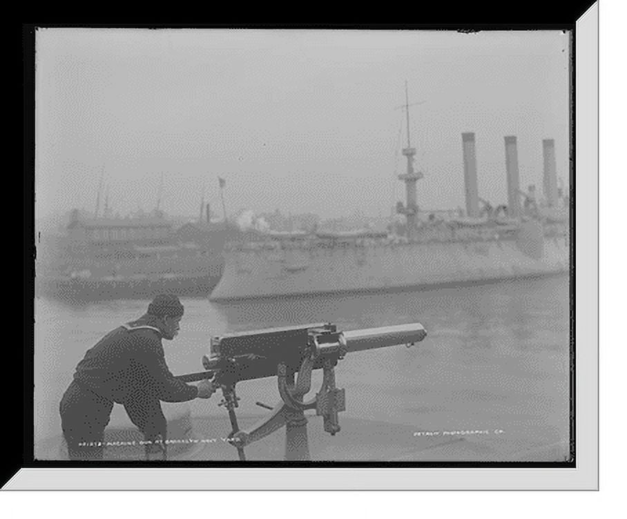 Historic Framed Print, Machine gun at Brooklyn Navy Yard, 17-7/8" x 21 ...