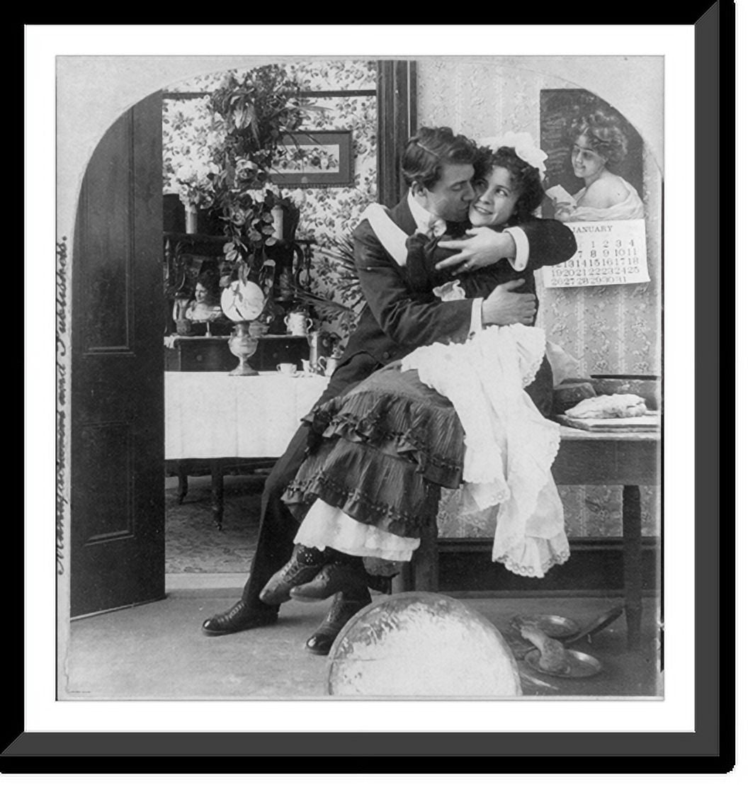 Historic Framed Print, [Man hugging maid, who says, Oh! You mustn't. If ...