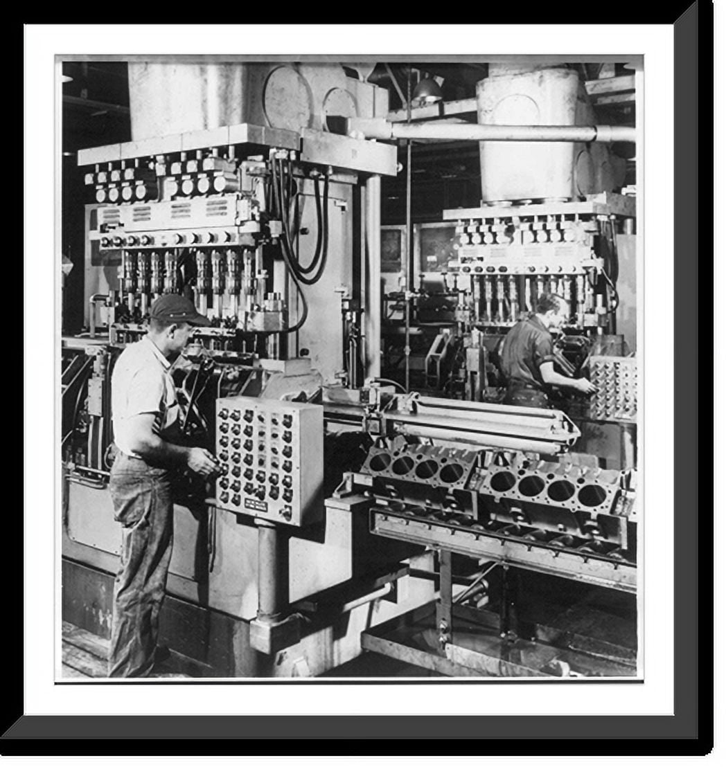 Historic Framed Print, [Man operating machine which automatically hones ...