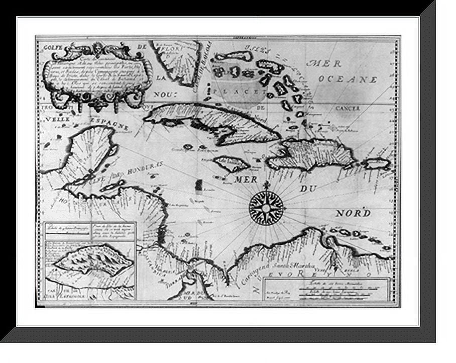 Historic Framed Print, [Map of the Caribbean in French; 1686], 17-7/8 ...