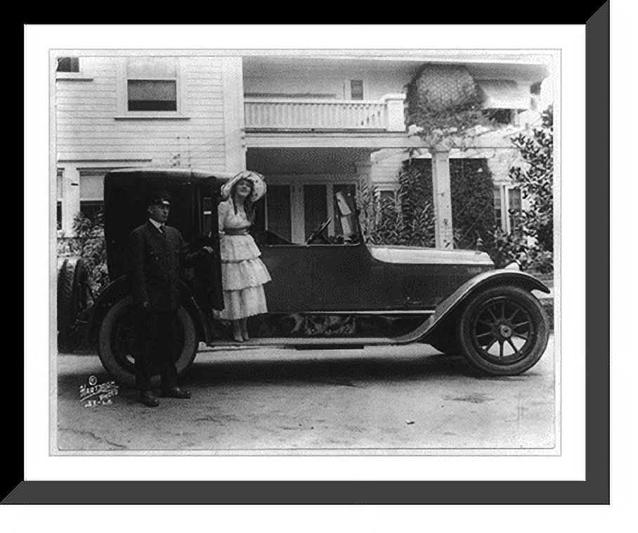 Historic Framed Print, Mary Pickford standing on the running board of ...
