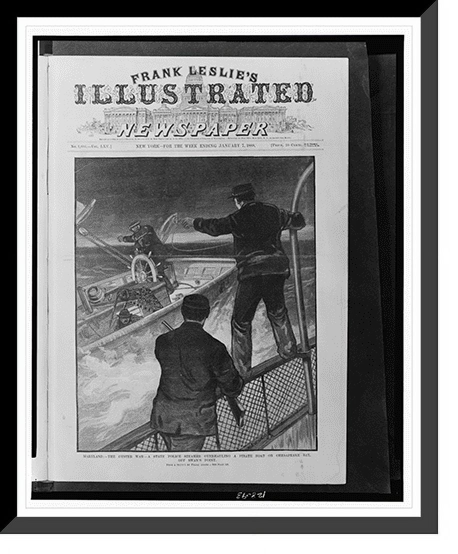 Historic Framed Print, Maryland. The oyster war. A state police steamer overhauling a pirate ...