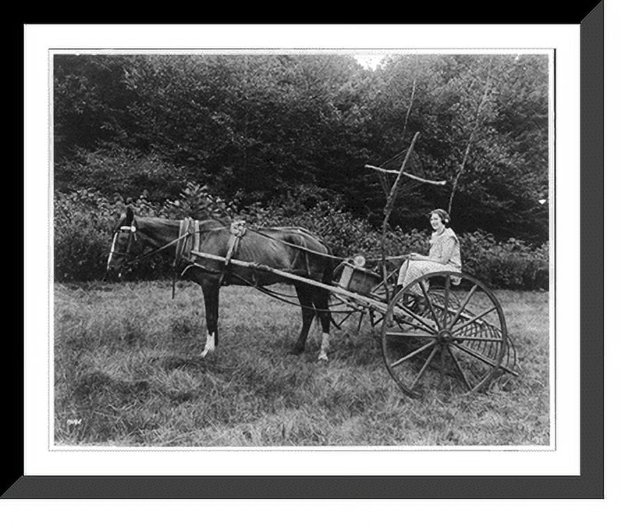 Historic Framed Print, Maud Muller, wearing headphones, driving horse ...