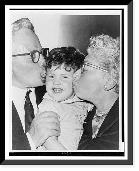 Historic Framed Print, [Mr. and Mrs. Julius Galin greet their ...