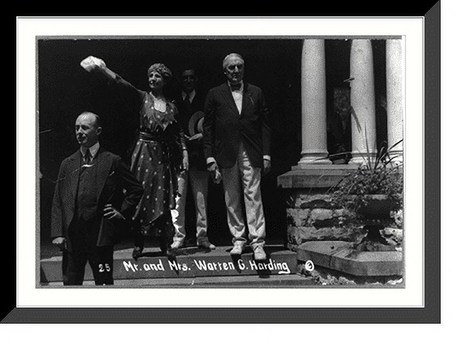 Historic Framed Print, Mr. & Mrs. Warren G. Harding standing on steps ...