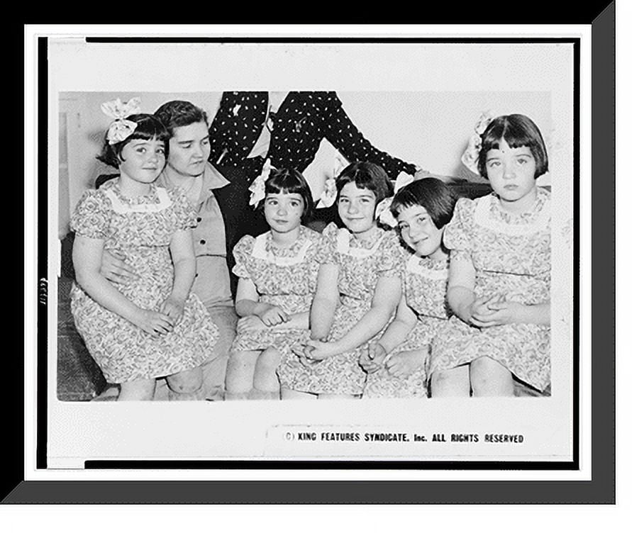 Historic Framed Print, Mrs. Dionne and her famous daughters, 17-7/8" x ...