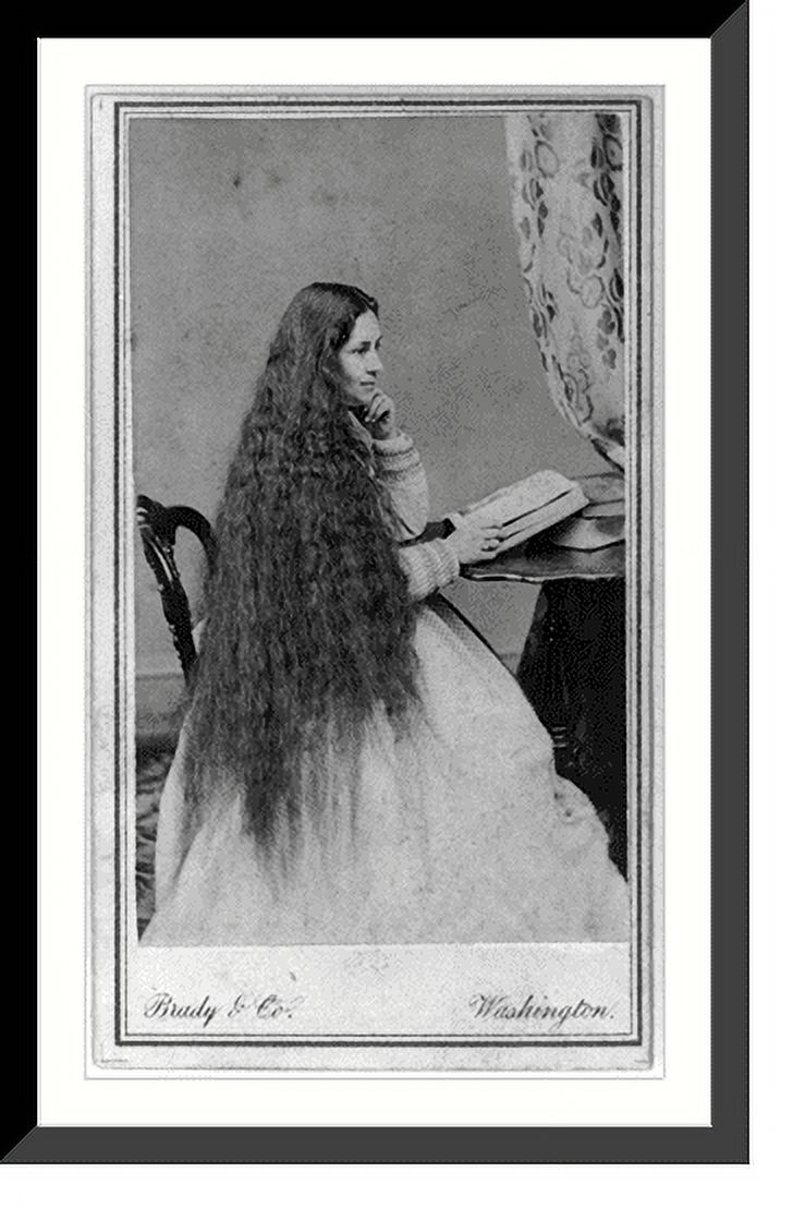 Historic Framed Print, [Mrs. Gen. M. Vickers(?) with long flowing hair ...