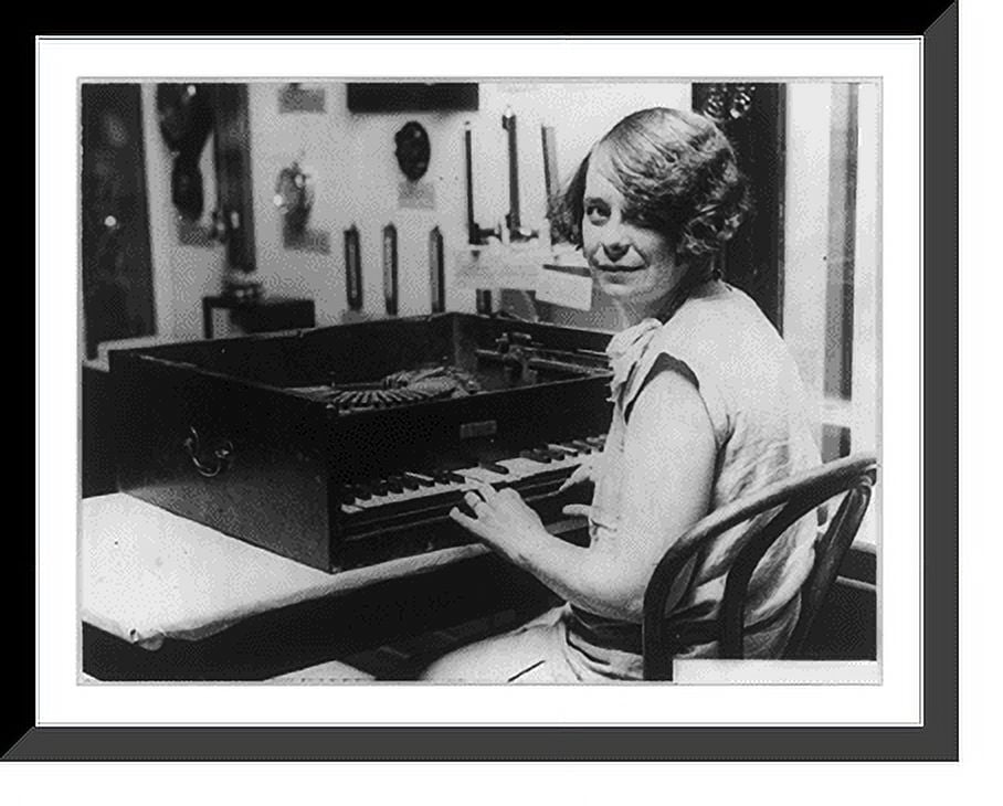 Historic Framed Print, Mrs. Hope Simmons trying an 1857 model Francis ...