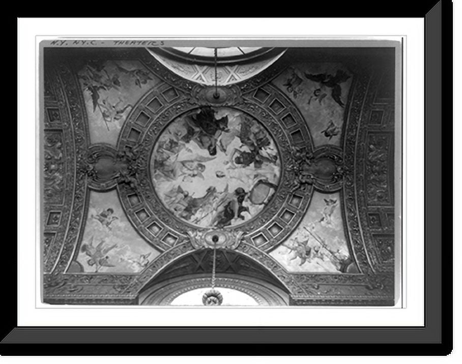 Historic Framed Print, [Murals and ornamental frieze on ceiling of ...