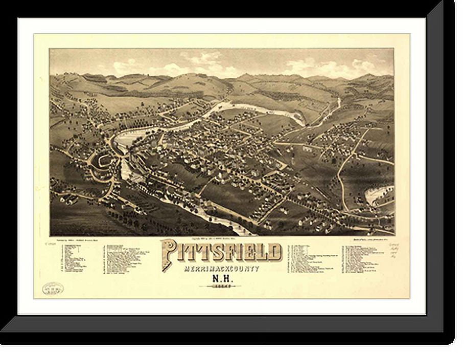 Historic Framed Print, NH Pittsfield 1884 MAP, 17-7/8" x 21-7/8 ...