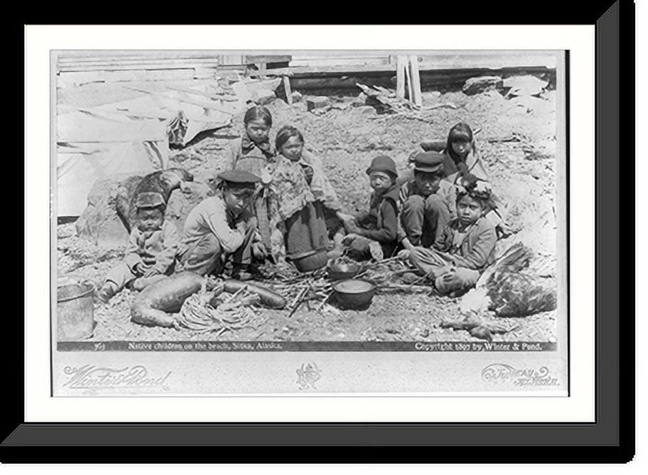 Historic Framed Print, Native children on the beach, Sitka, Alaska, 17 ...