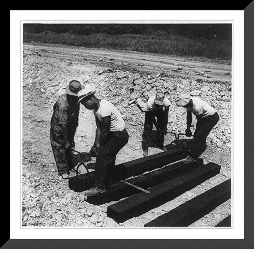 Historic Framed Print, Negro laborers carrying and laying railroad ties ...