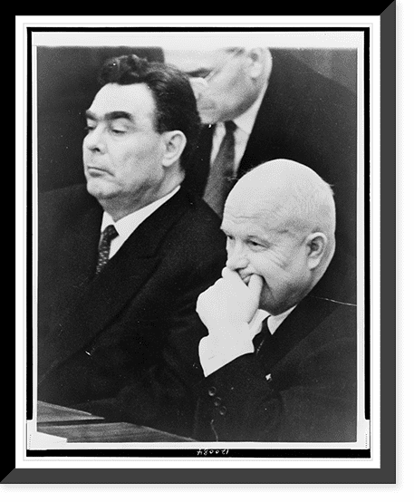 Historic Framed Print, [Nikita Khrushchev (left) and Leonid Brezhnev ...