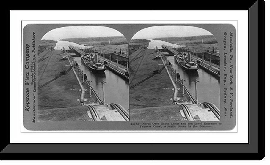 Historic Framed Print, North over Gatun locks and sea level entrance to ...