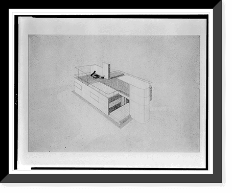 Historic Framed Print, [Nucleus House. Exterior from above showing roof ...