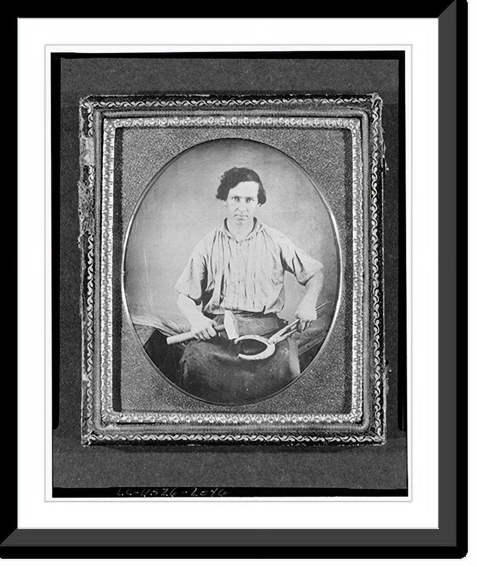 Historic Framed Print, [Occupational portrait of a blacksmith, three ...