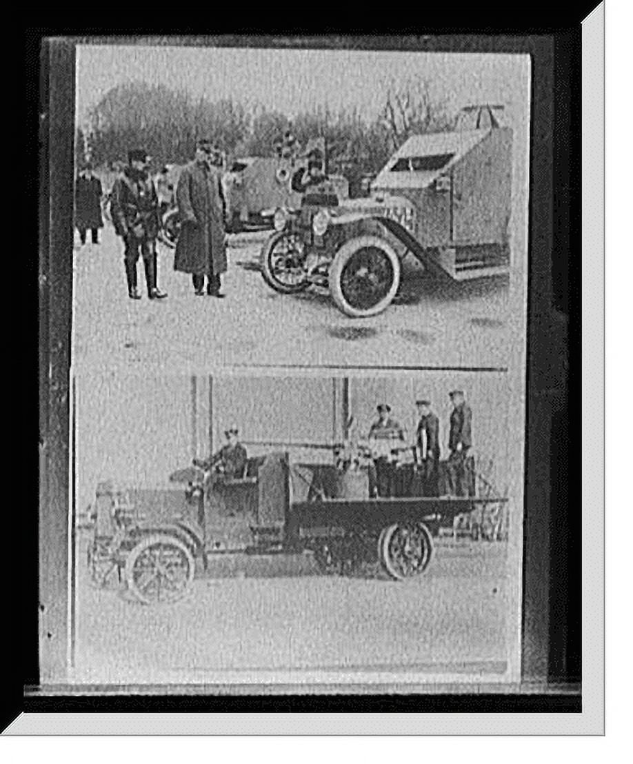Historic Framed Print, [Officer reviewing line of armored tanks ...