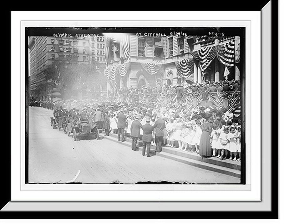 Historic Framed Print, Olympic Athletes Reception, crowd at City Hall ...