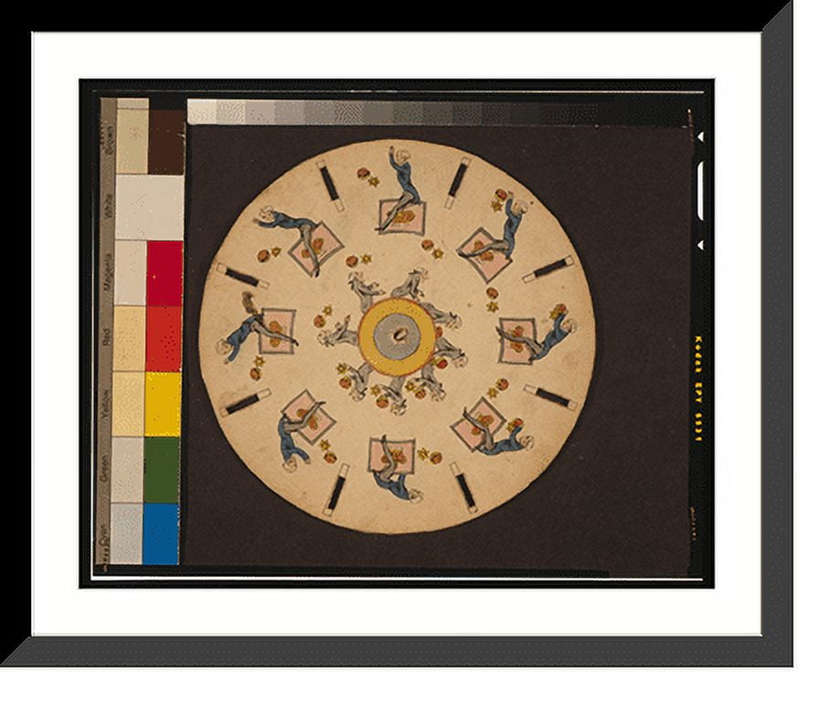 Historic Framed Print, [Optical illusion disc with two men throwing and ...