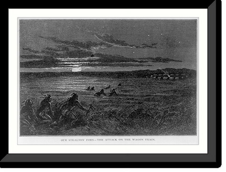 Historic Framed Print, Our stealthy foes - the attack on the wagon ...
