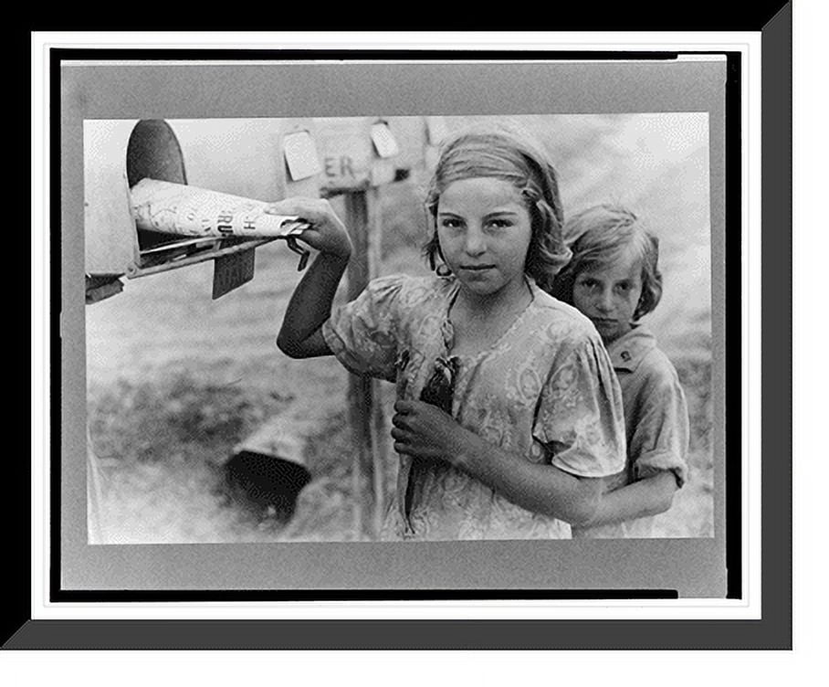 Historic Framed Print, Ozark children getting mail from RFD box ...