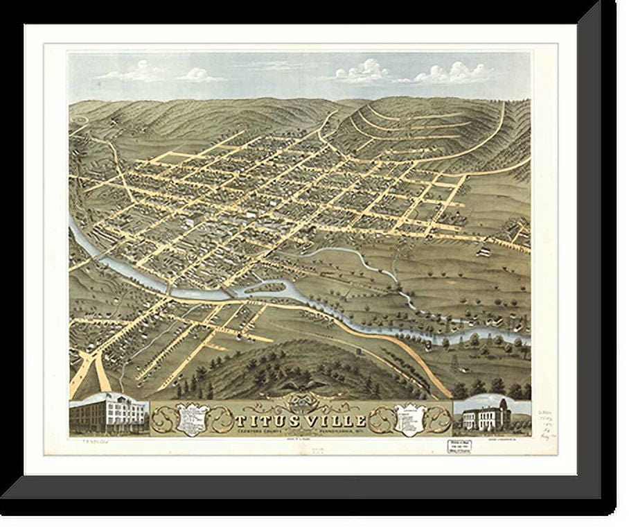 Historic Framed Print, PA Titusville 1871 MAP, 17-7/8" x 21-7/8 ...