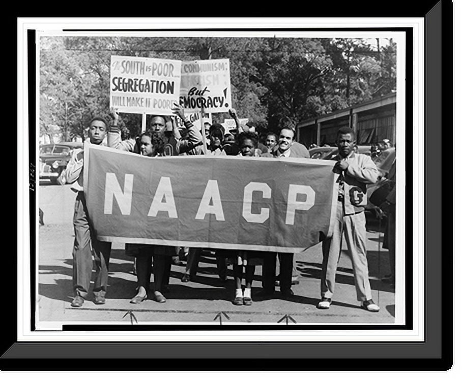Historic Framed Print, [People marching with signs to protest ...
