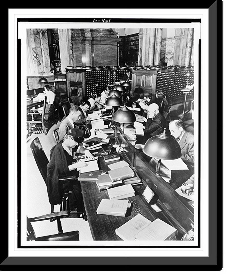 Historic Framed Print, [People working at desks in the Main Reading ...