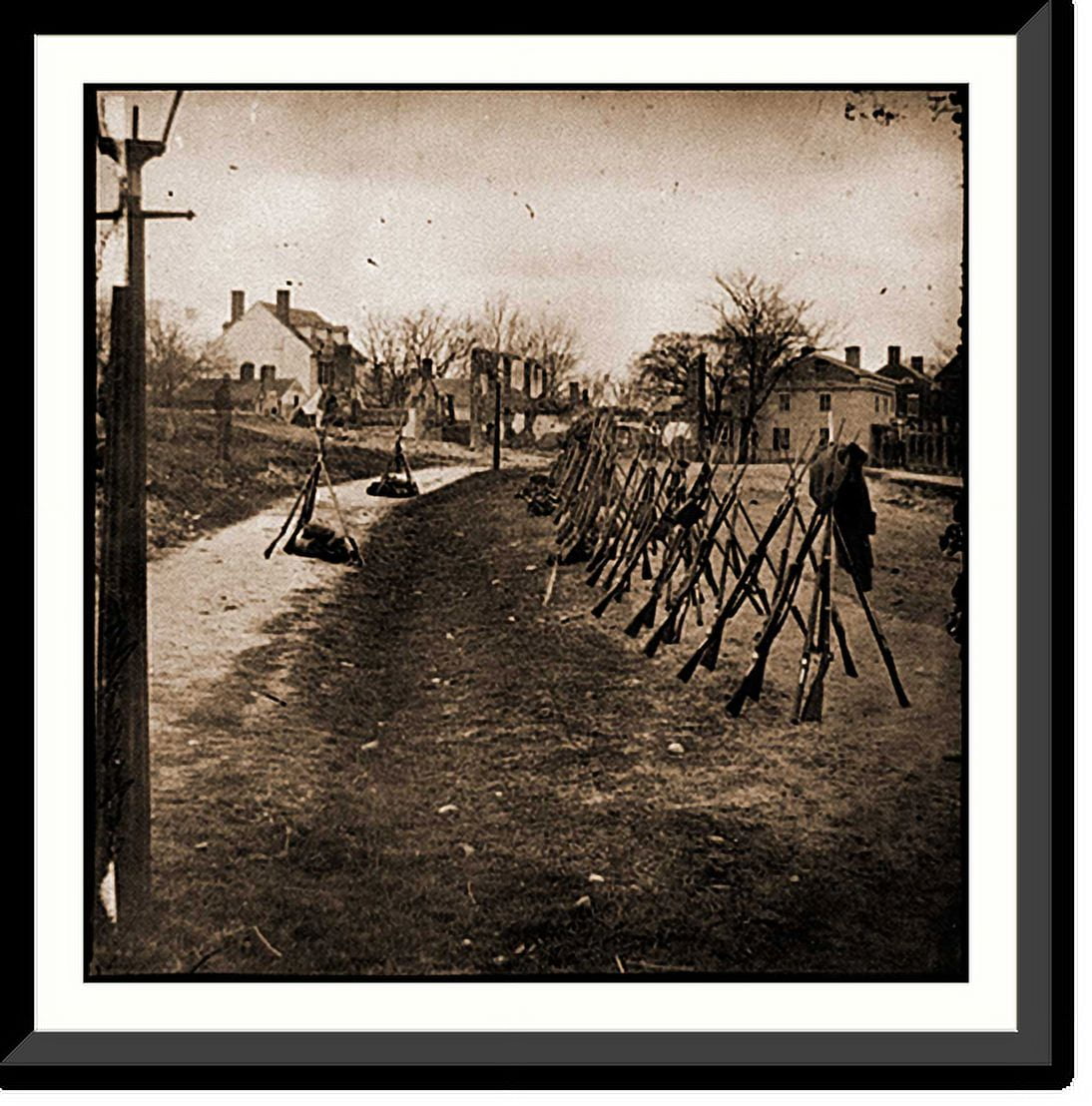 Historic Framed Print, Petersburg Va. Row of stacked Federal rifles ...