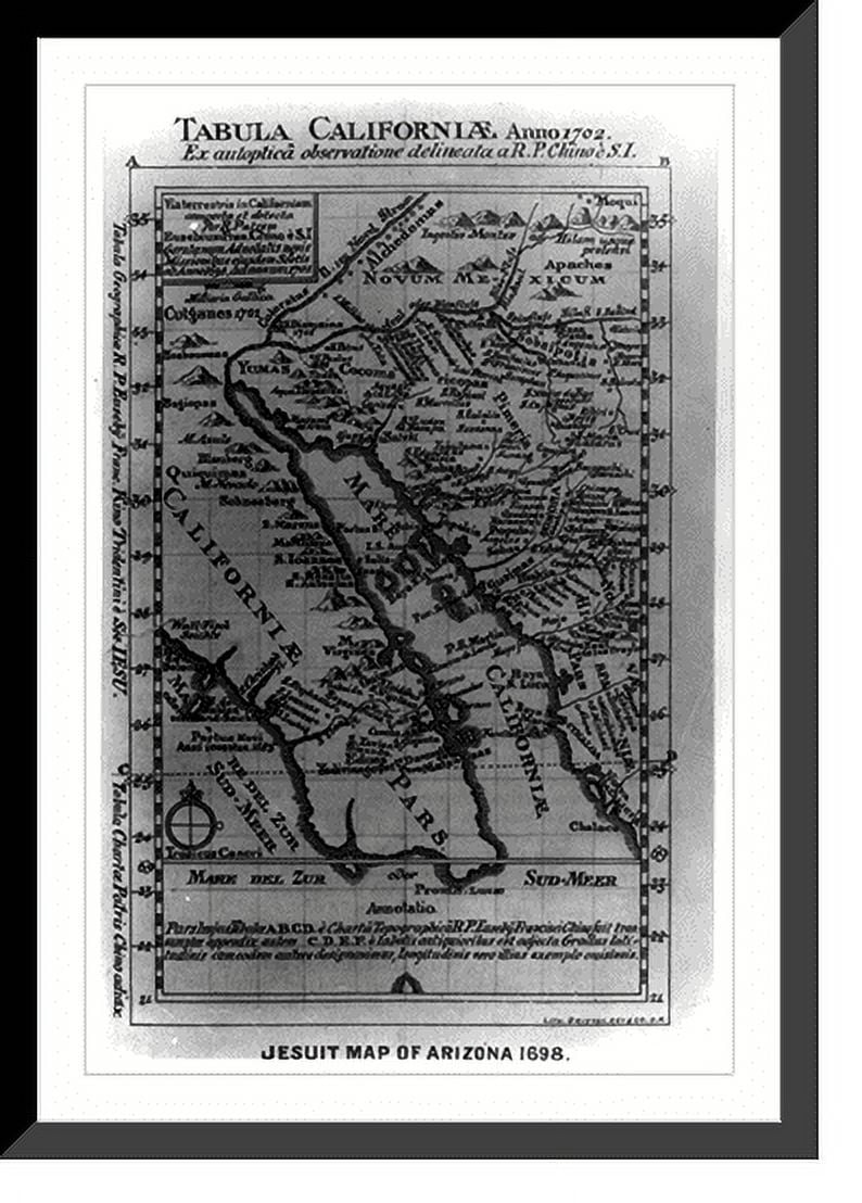 Historic Framed Print, Photo of Jesuit map of Arizona, 1698, 17-7/8" x ...