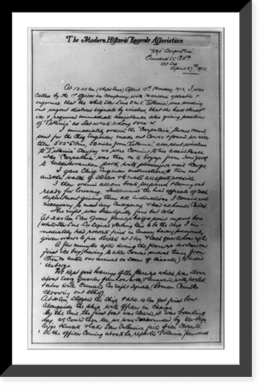 Historic Framed Print, [Photocopy of hand-written account by Captain of ...