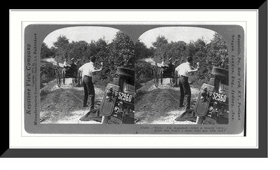 Historic Framed Print, [Picture story in 4 stereoscopic frames: boy ...