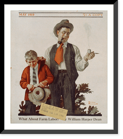 Historic Framed Print, [Pipe-smoking man chastising young boy caught ...