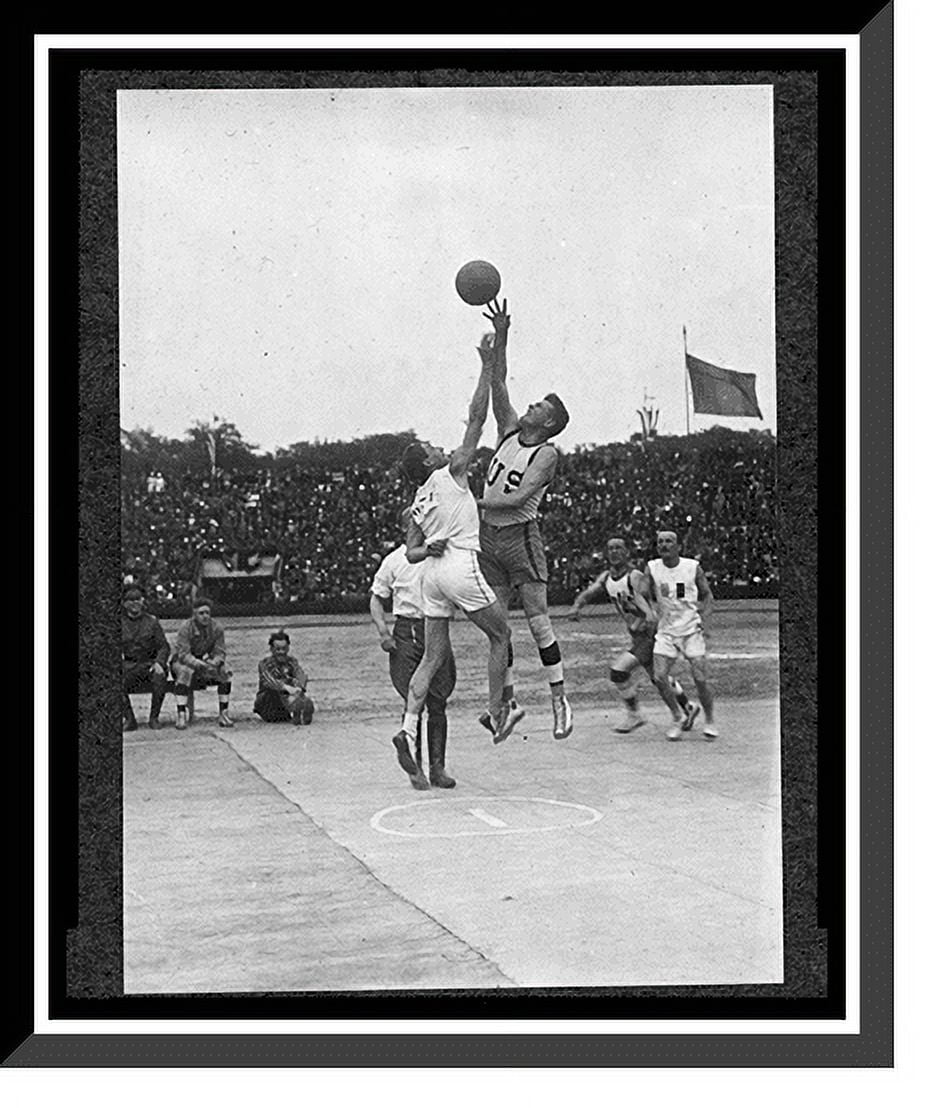 Historic Framed Print, [Playing basketball at the Inter-Allied Games ...