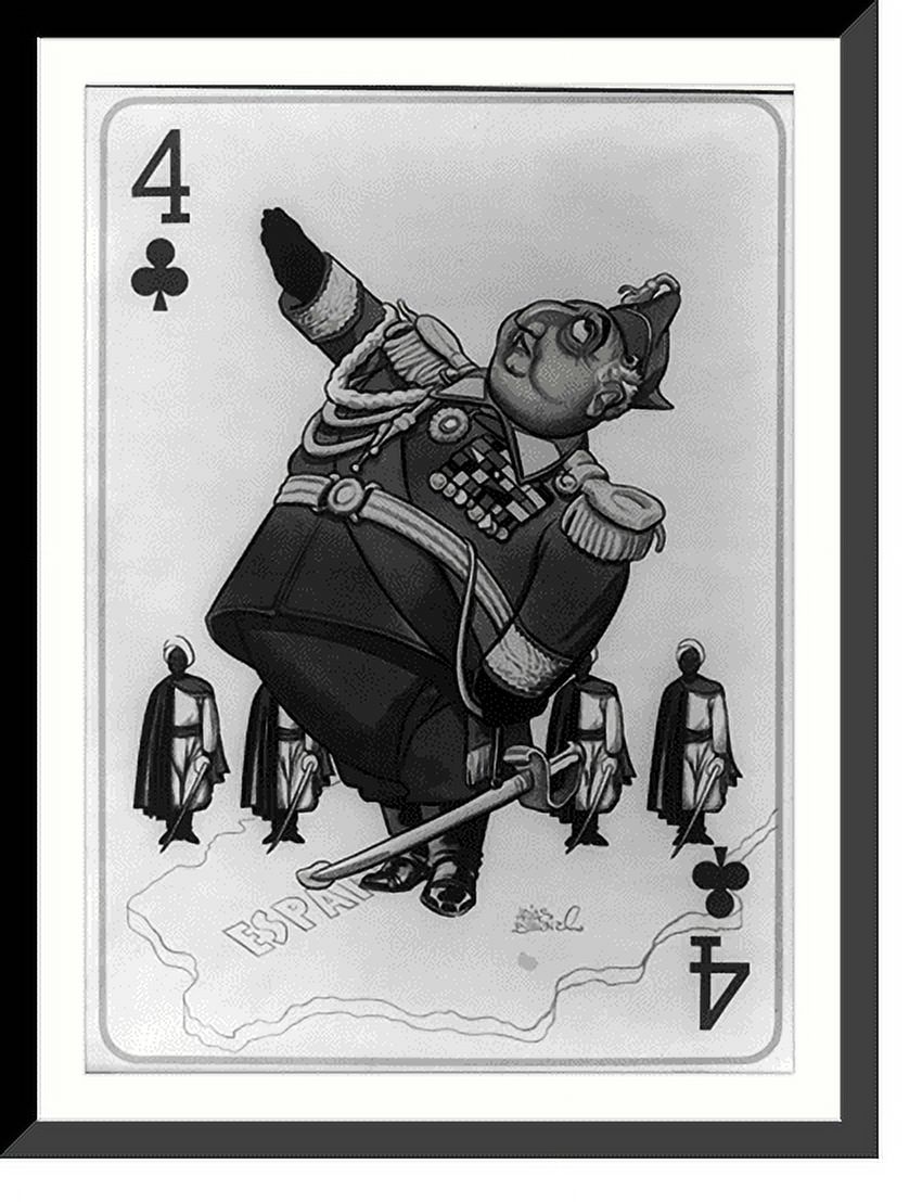Historic Framed Print, [Playing card, 4 of clubs, showing the Spanish ...