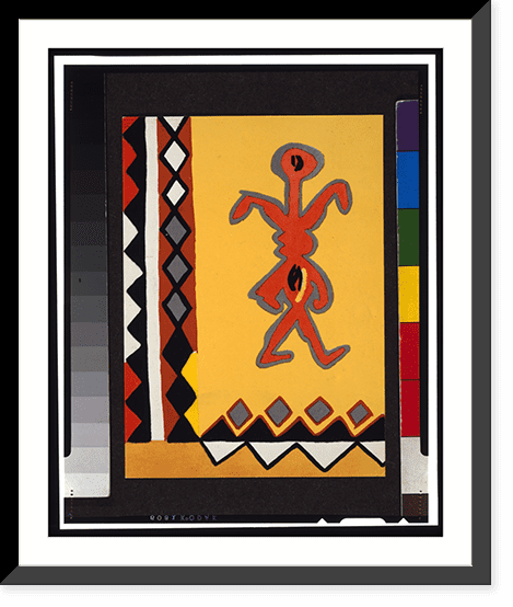 Historic Framed Print, [Postcard of mural showing the figure of a ...