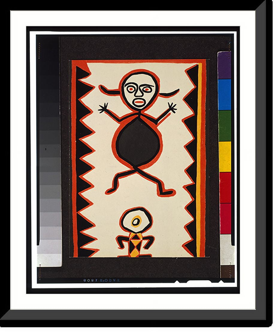 Historic Framed Print, [Postcard of mural showing the figure of a ...