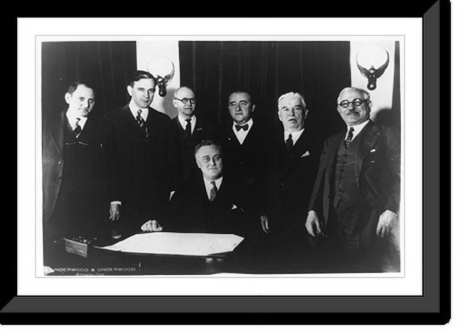 Historic Framed Print, [President Franklin Roosevelt and six other men ...