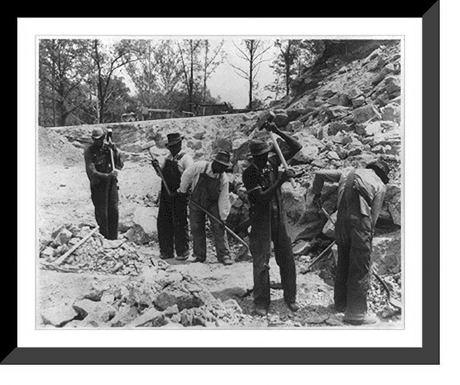 Historic Framed Print, [Prisoners breaking up rocks at a prison camp or ...