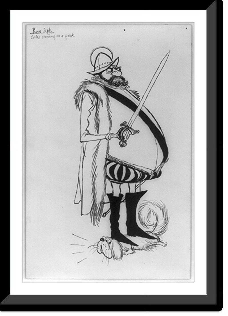 Historic Framed Print, Puns dept. Cortes standing on a peak, 17-7/8" x ...