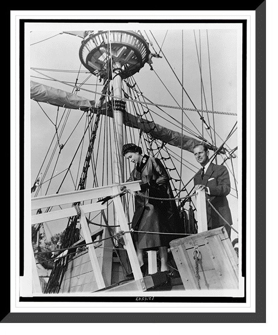 Historic Framed Print, [Queen Elizabeth II and Prince Philip disembark ...