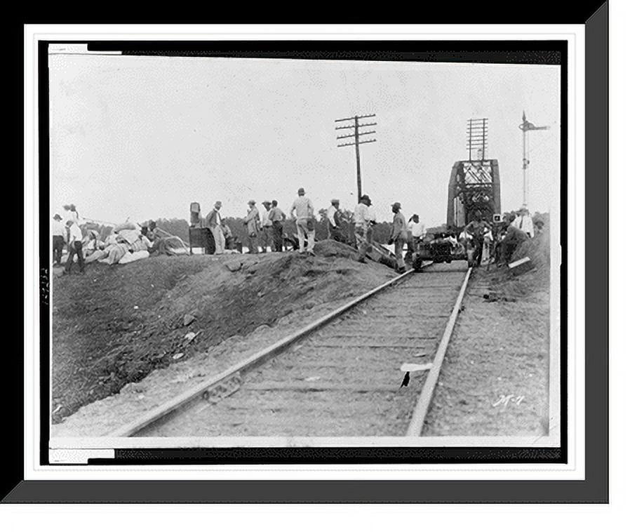 Historic Framed Print, [Railroad handcar on tracks with bridge behind ...