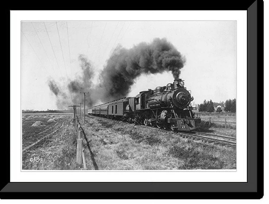 Historic Framed Print, [Railroad train with locomotive in foreground ...